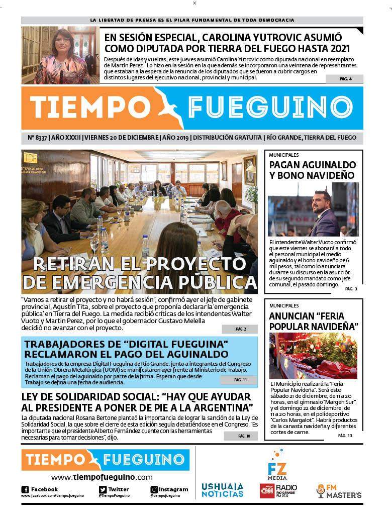 Portada del viernes 20 de diciembre - Tiempo Fueguino Portada del viernes 20 de diciembre - Tiempo Fueguino