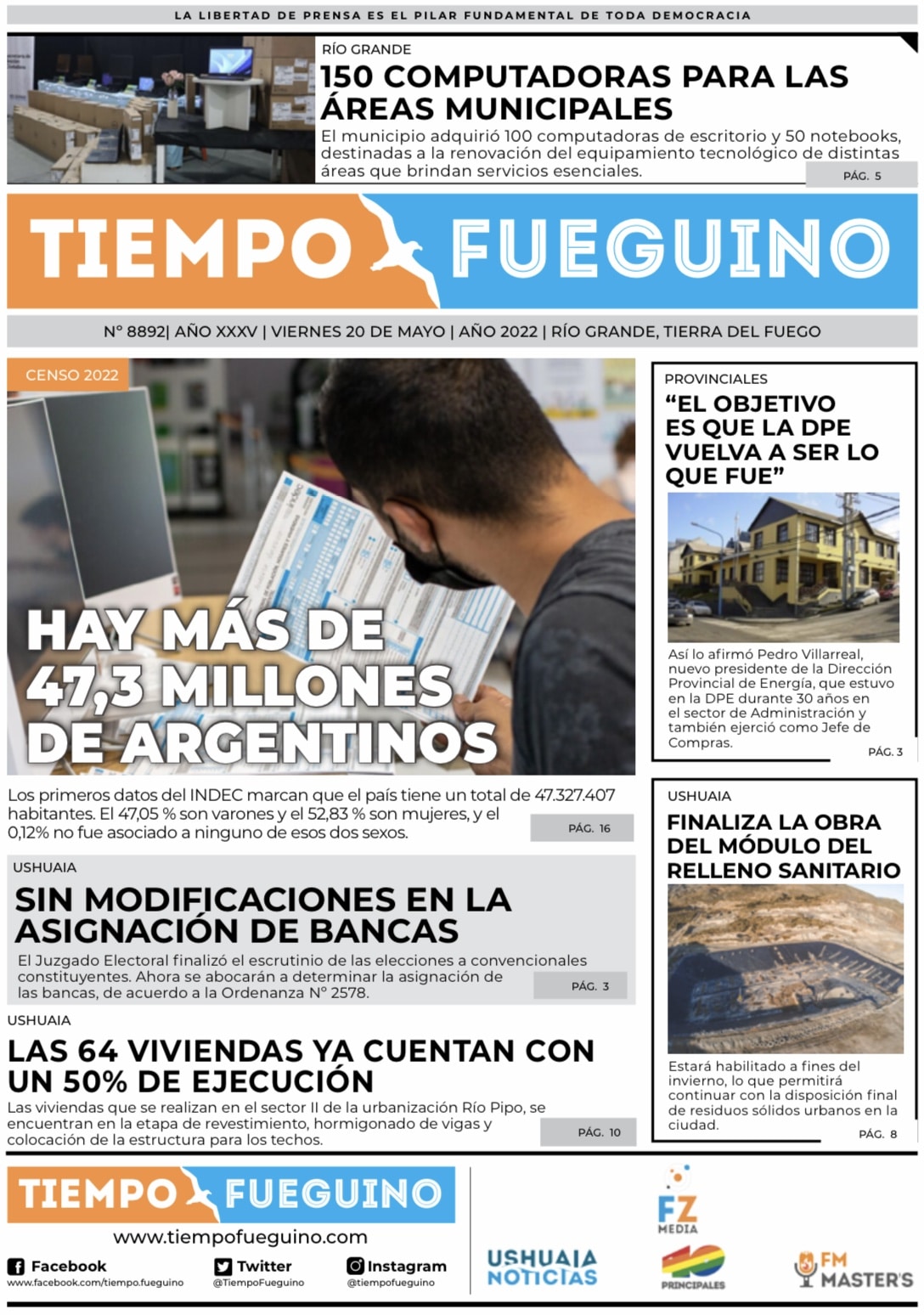 Portada del viernes 20 de mayo - Tiempo Fueguino Portada del viernes 20 de mayo - Tiempo Fueguino