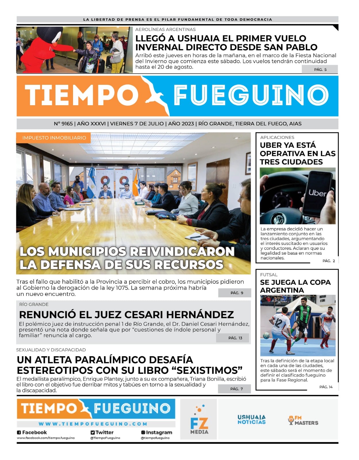 Portada del viernes 7 de julio - Tiempo Fueguino
